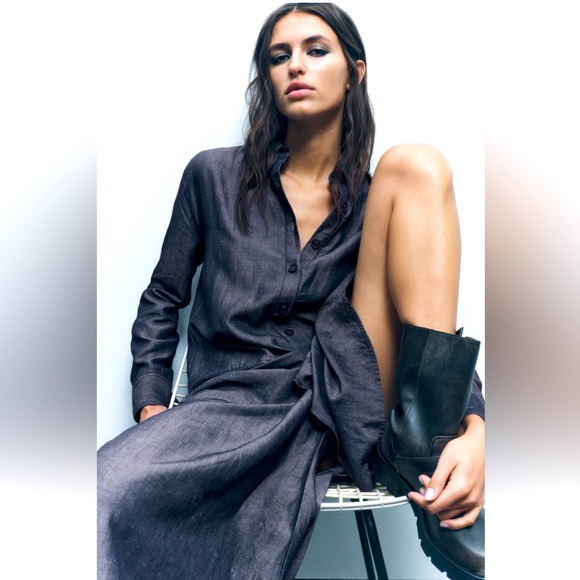 Zara | Dresses | Zara Nwt Linen Blend Midi Shirt Dress Size S Zw ...